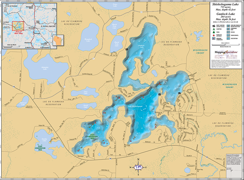 Shishebogama Lake Wall Map