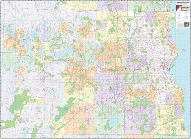 Milwaukee & Waukesha Counties Wall Map