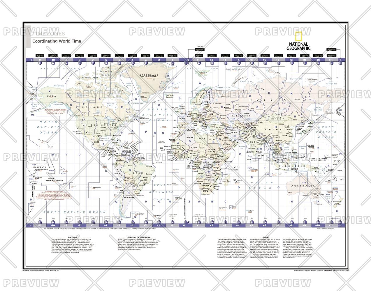 World Time Zones Wall Map
