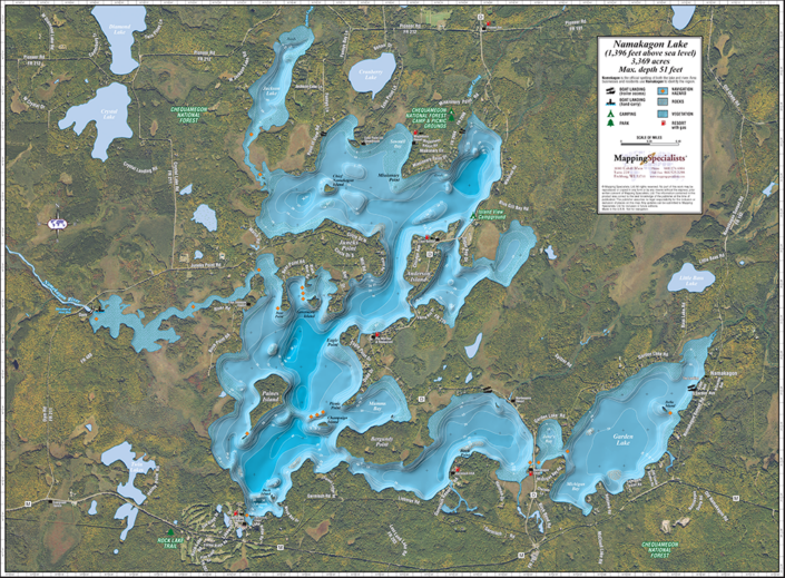 Namakagon Lake Enhanced Wall Map - Mapping Specialists Limited