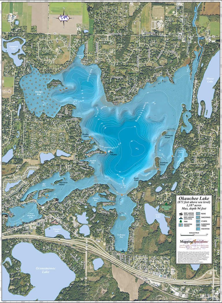 Okauchee Lake Enhanced Wall Map - Mapping Specialists Limited