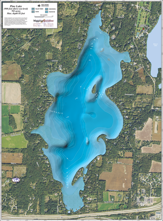 Pine Lake Enhanced Wall Map - Mapping Specialists Limited