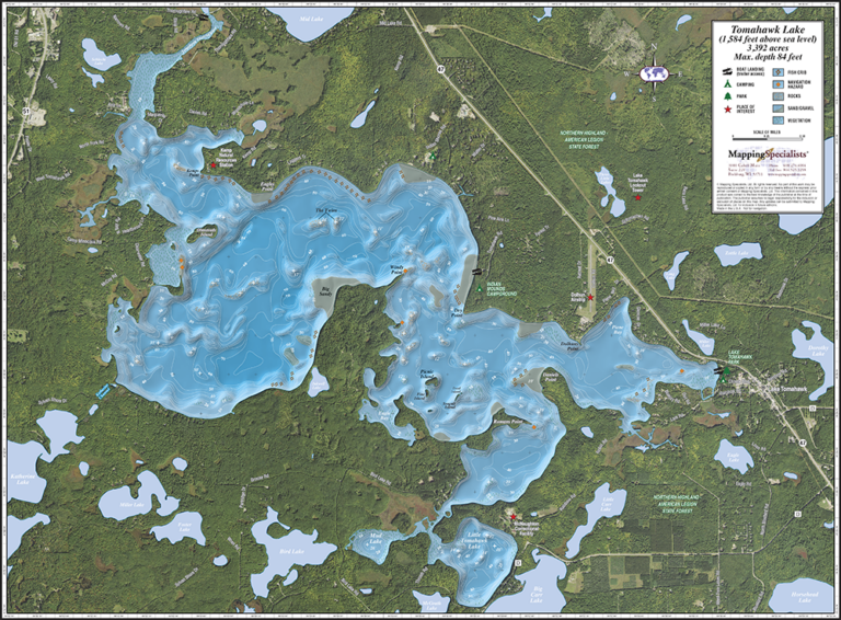 Tomahawk Lake Enhanced Wall Map - Mapping Specialists Limited
