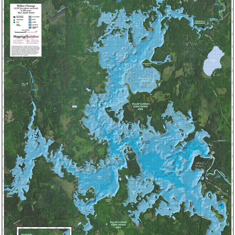 Willow Reservoir Wall Map - Mapping Specialists Limited