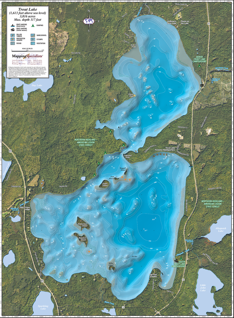 Trout Lake Enhanced Wall Map - Mapping Specialists Limited