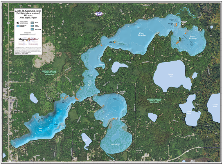 Little St. Germain Lake Enhanced Wall Map - Mapping Specialists Limited