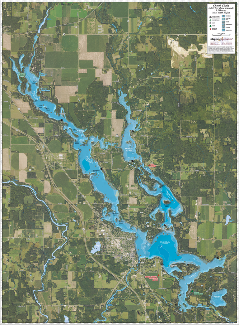 Chetek Chain Enhanced Wall Map - Mapping Specialists Limited