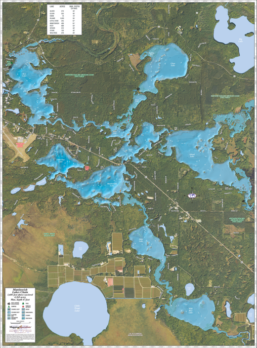 Manitowish Lakes Chain Enhanced Wall Map - Mapping Specialists Limited