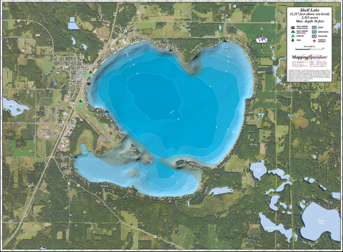 Shell Lake Enhanced Wall Map - Mapping Specialists Limited
