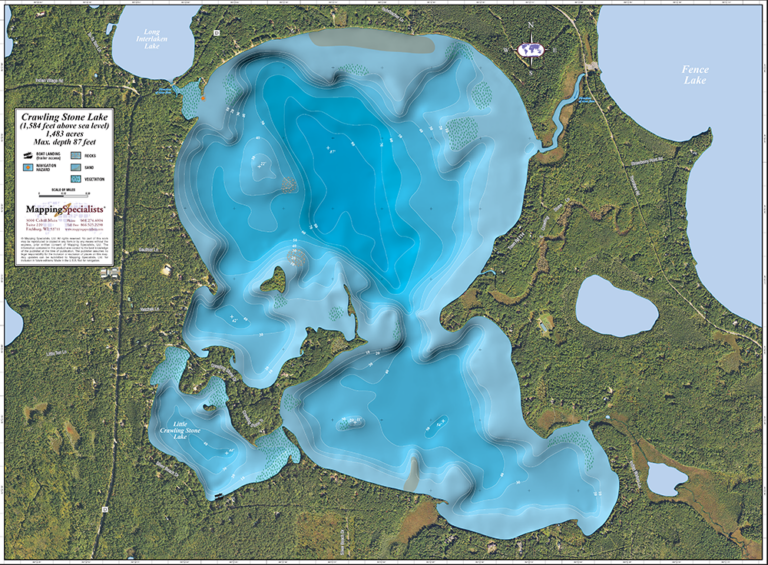 Crawling Stone Lake Enhanced Wall Map - Mapping Specialists Limited
