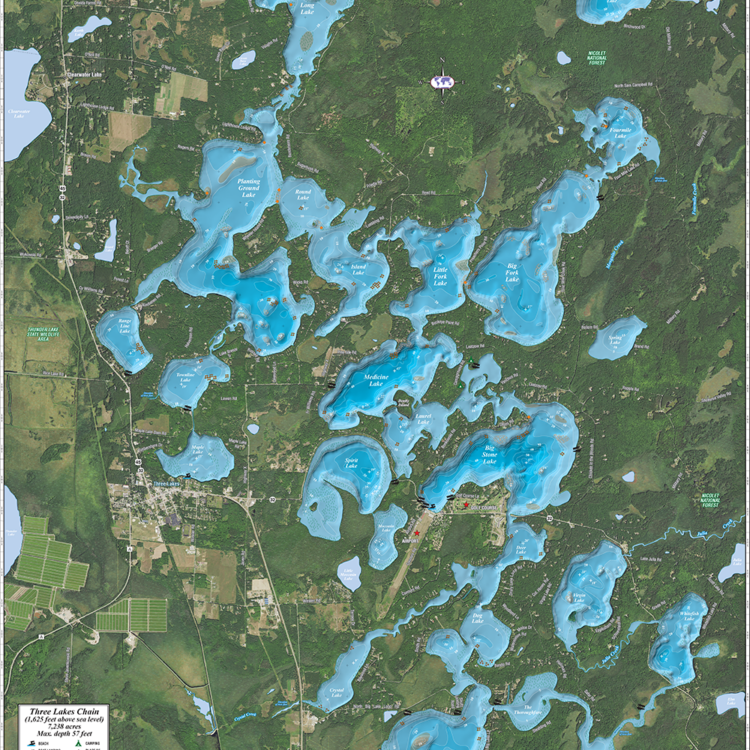 Three Lakes Chain Wall Map - Mapping Specialists Limited