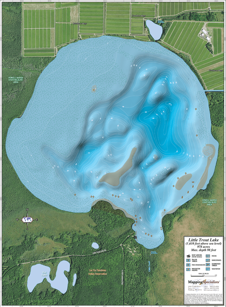 Little Trout Lake Enhanced Wall Map - Mapping Specialists Limited