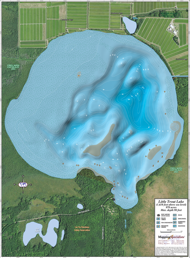 Little Trout Lake Enhanced Wall Map - Mapping Specialists Limited