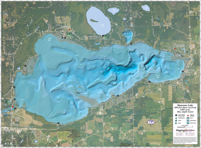Shawano Lake Enhanced Wall Map - Mapping Specialists Limited