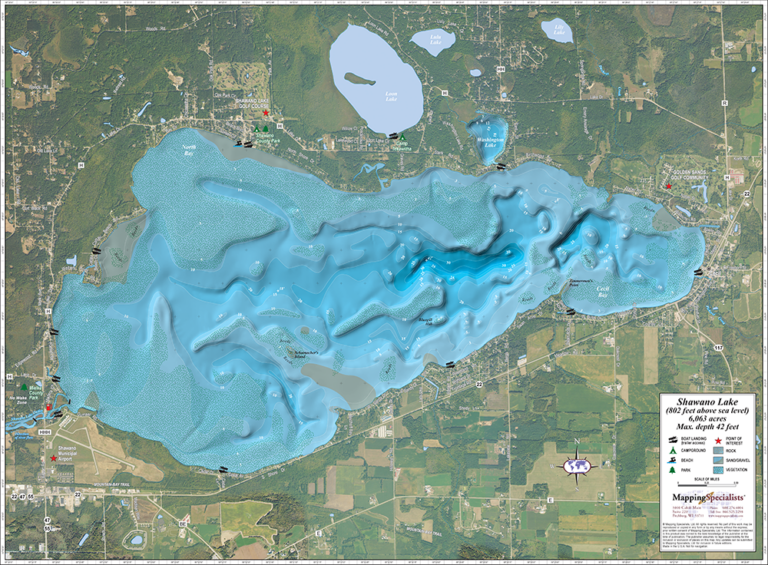 Shawano Lake Enhanced Wall Map - Mapping Specialists Limited