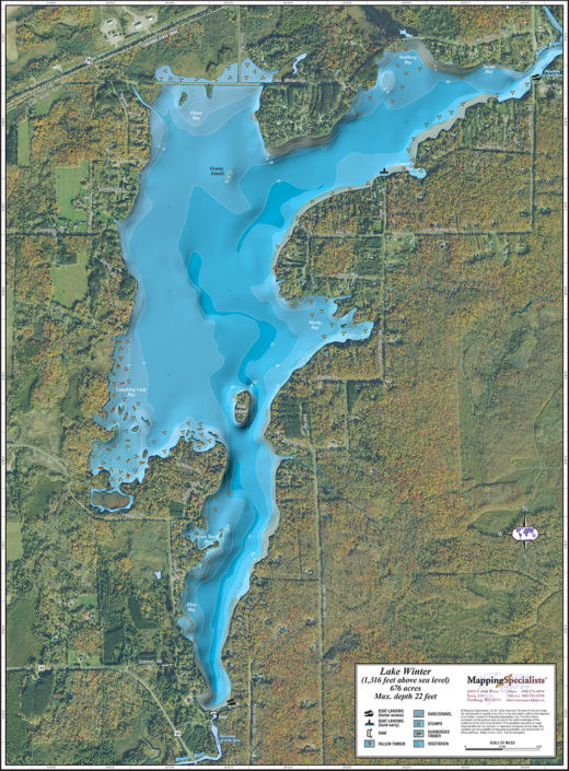 Lake Winter Enhanced Wall Map - Mapping Specialists Limited