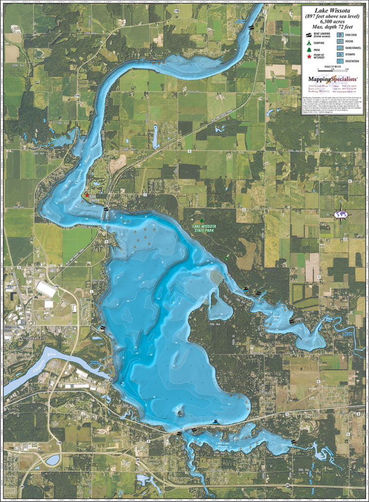 Lake Wissota Enhanced Wall Map - Mapping Specialists Limited
