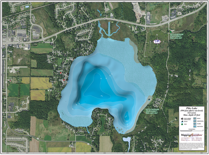 Pike Lake Enhanced Wall Map - Mapping Specialists Limited