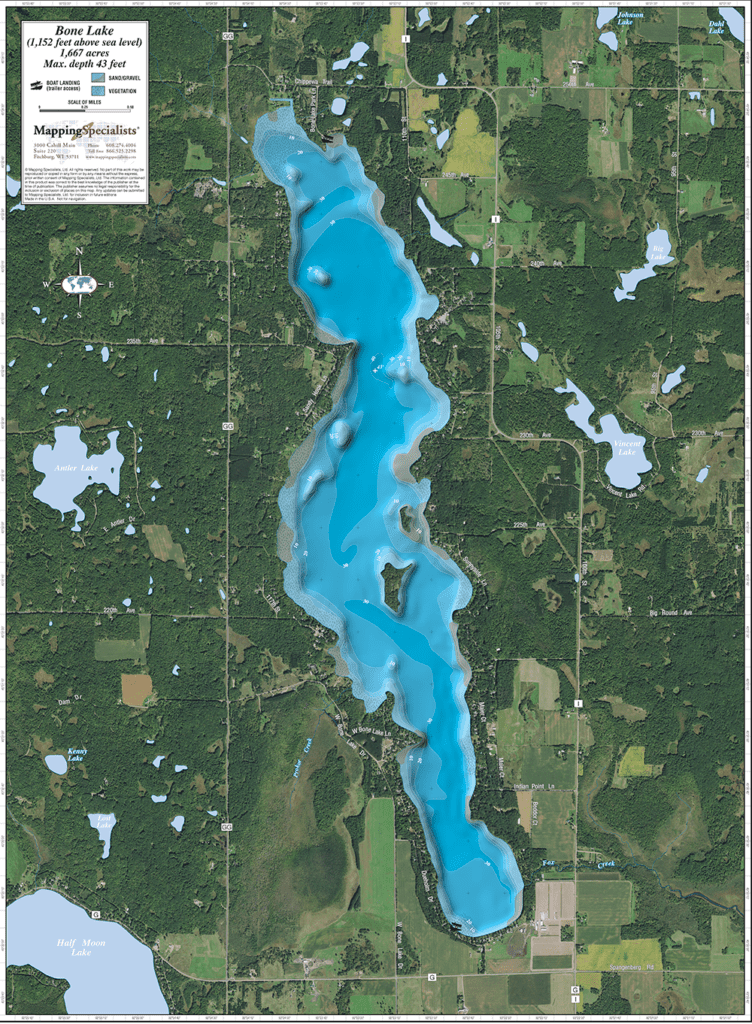 Bone Lake Enhanced Wall Map - Mapping Specialists Limited