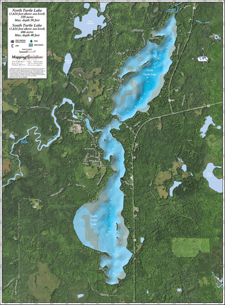 North & South Turtle Lakes Enhanced Wall Map - Mapping Specialists Limited