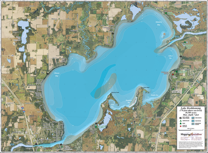 Lake Koshkonong Wall Map - Mapping Specialists Limited