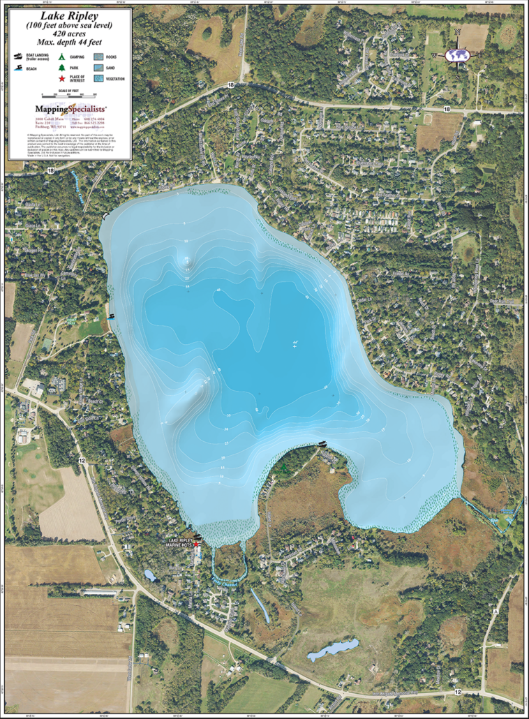 Lake Ripley Enhanced Wall Map - Mapping Specialists Limited