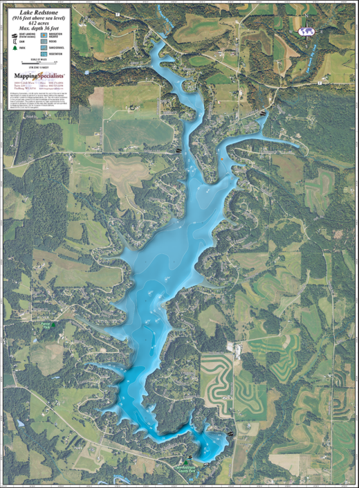 Lake Redstone Enhanced Wall Map - Mapping Specialists Limited