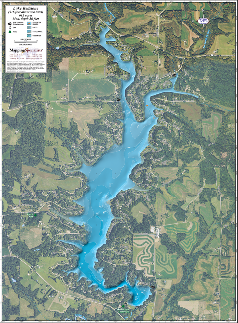 Lake Redstone Enhanced Wall Map - Mapping Specialists Limited