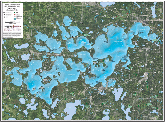 Lake Minnetonka Enhanced Wall Map - Mapping Specialists Limited