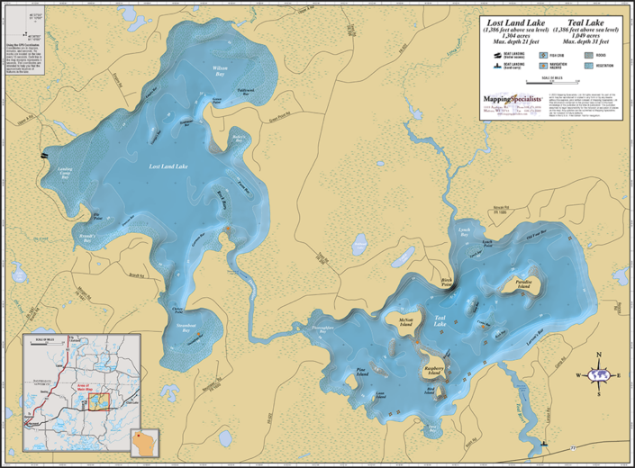 Lost Land Lake & Teal Lake Fold Map - Mapping Specialists Limited