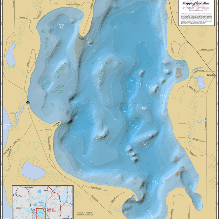 Rhinelander Flowage & Boom Lake Chain Wall Map - Mapping Specialists ...