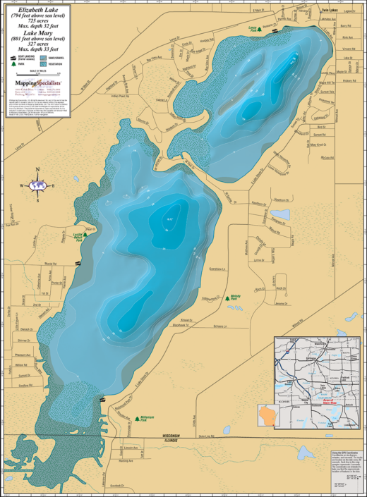 Elizabeth Lake & Lake Mary Wall Map - Mapping Specialists Limited