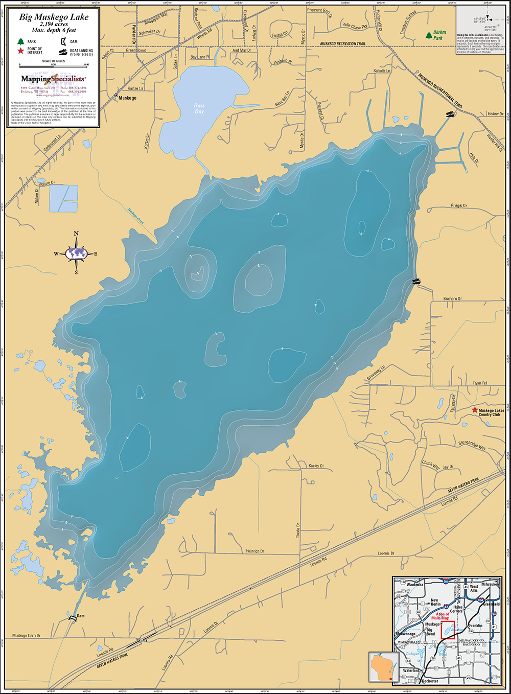 Big Muskego Lake Wall Map - Mapping Specialists Limited