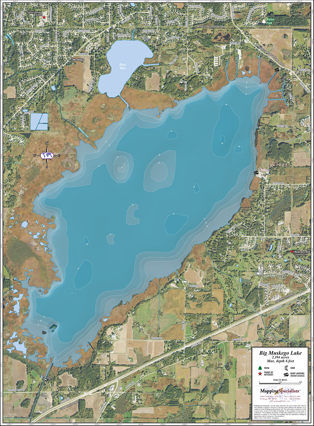 Big Muskego Lake Enhanced Wall Map - Mapping Specialists Limited