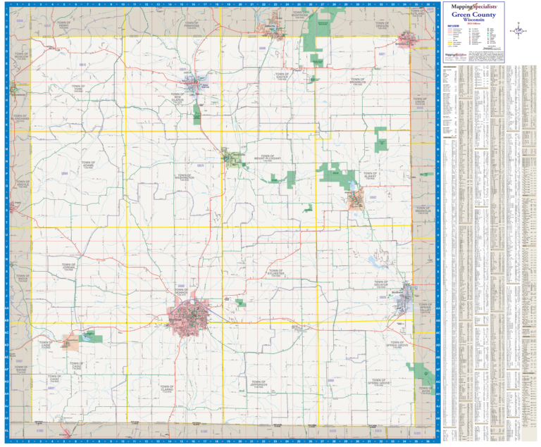 Green County Wall Map - Mapping Specialists Limited