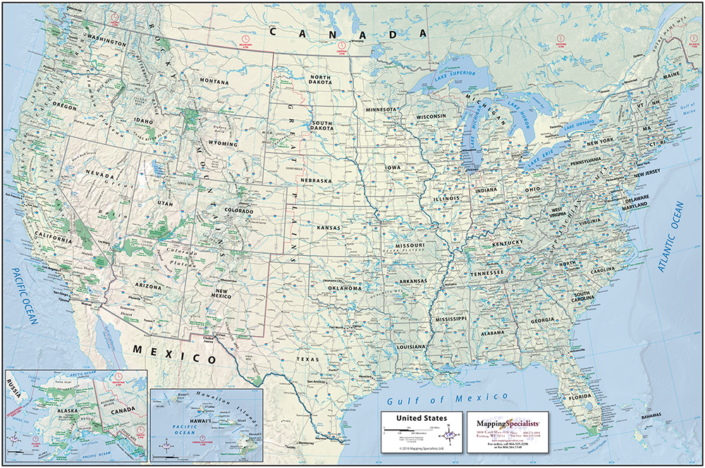 Classic Physical USA Map - Mapping Specialists Limited