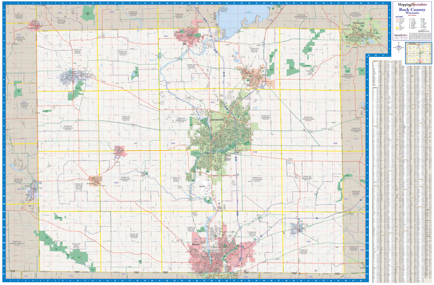 Rock County Wall Map - Mapping Specialists Limited