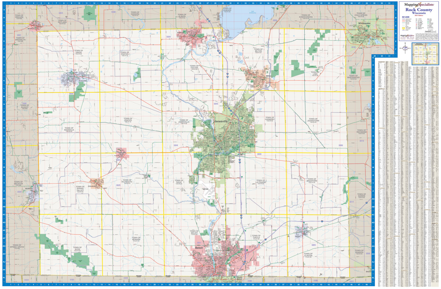 Rock County Wall Map - Mapping Specialists Limited
