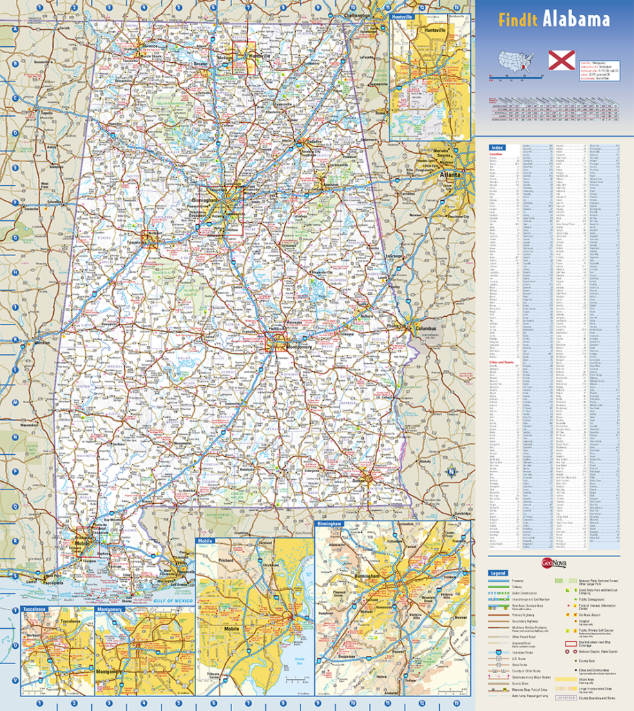 Alabama State Wall Map by Globe Turner - Mapping Specialists Limited