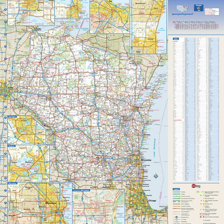 Michigan State Wall Map by Globe Turner - Mapping Specialists Limited
