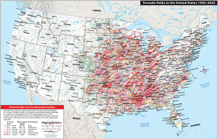 Map of Tornadoes in the United States - Mapping Specialists Limited