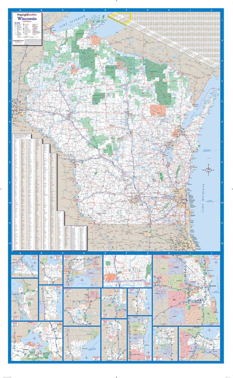 Wisconsin Wall Map - Mapping Specialists Limited