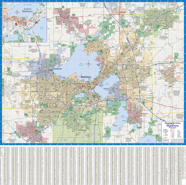 Dane County Wall Map - Mapping Specialists Limited