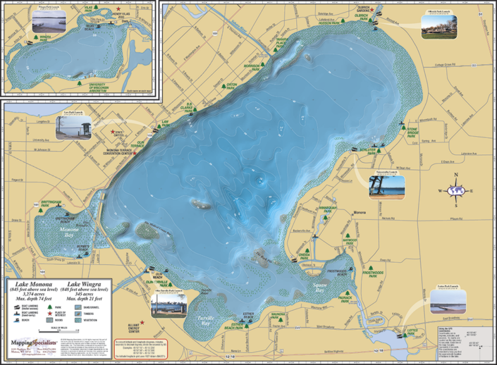 Lake Monona & Lake Wingra Fold Map - Mapping Specialists Limited