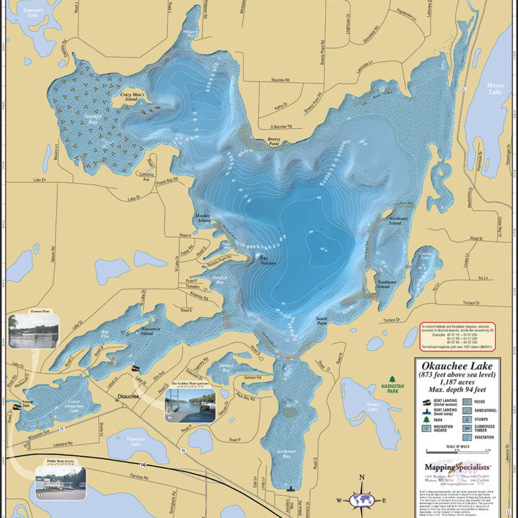 Pewaukee Lake Wall Map - Mapping Specialists Limited