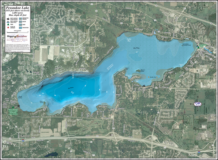 Pewaukee Lake Enhanced Wall Map - Mapping Specialists Limited