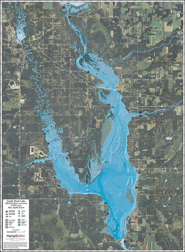 Castle Rock Enhanced Lake Wall Map - Mapping Specialists Limited