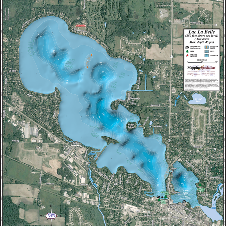 Lac La Belle & Fowler Lake Wall Map - Mapping Specialists Limited