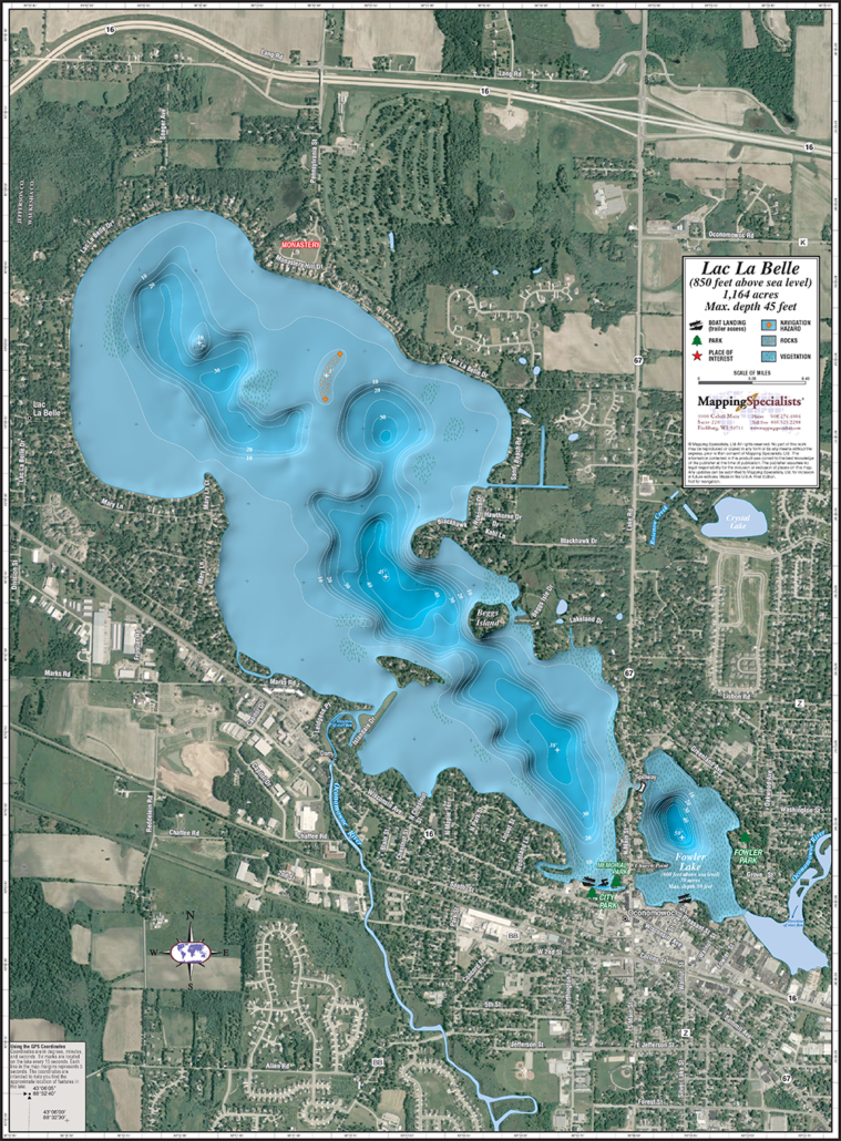 Lac La Belle & Fowler Lake Enhanced Wall Map - Mapping Specialists Limited
