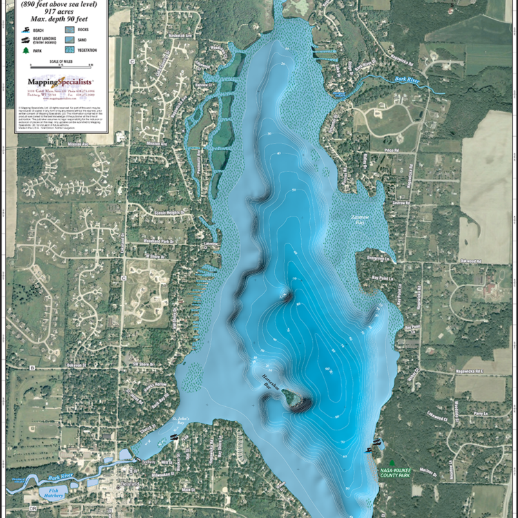 Nagawicka Lake Wall Map - Mapping Specialists Limited